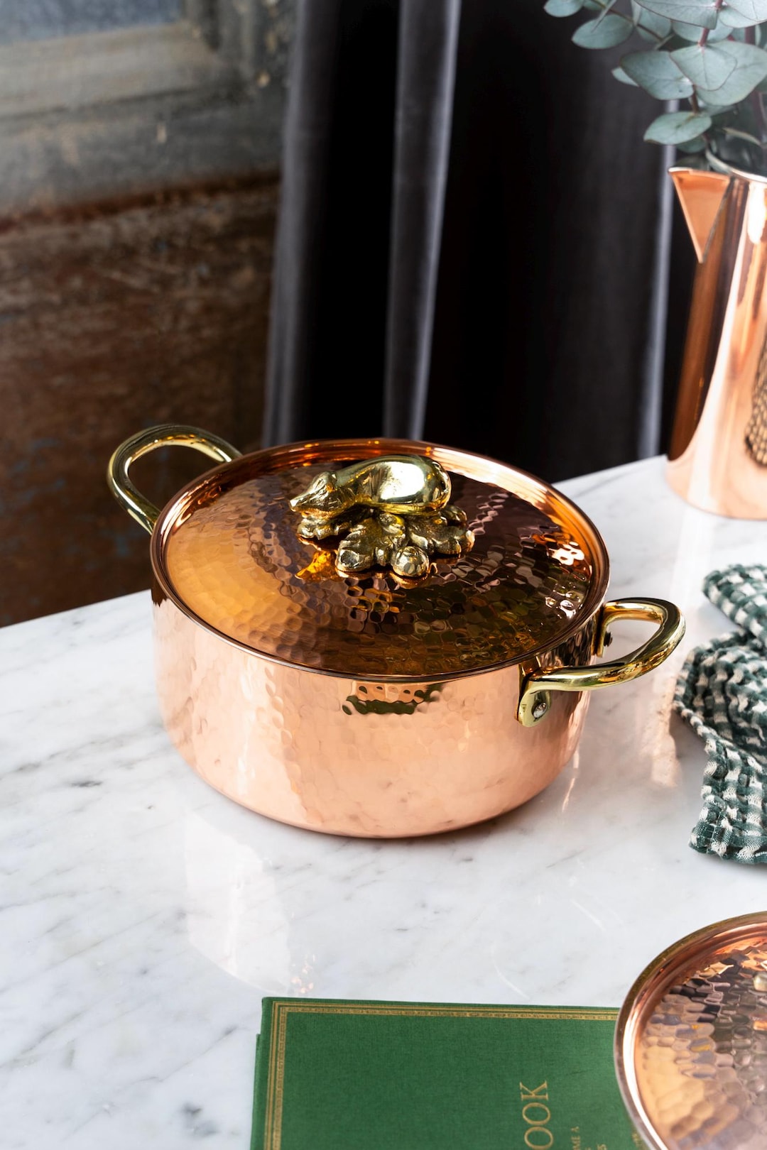 Handcrafted Hammered Copper Casserole Pot With Bronze Aubergine Lid - Etsy