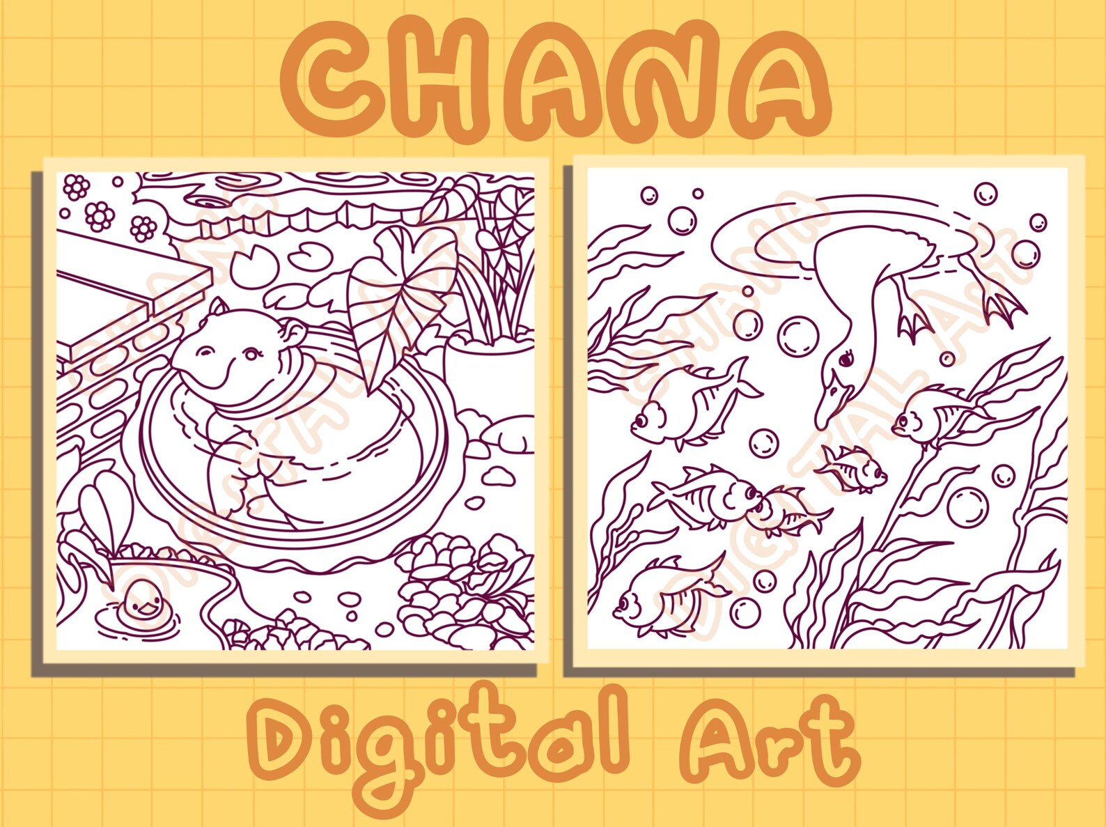 Cute Animals Digital Coloring Pages for Kids and Adults - Etsy