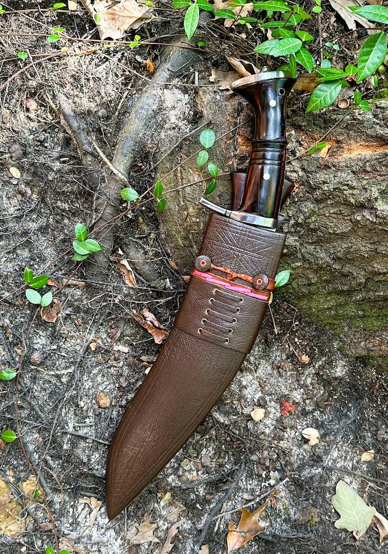 19" Kukri Knife, Hand-forged Nepal, Leather Pink Lace Sheath, Detailed ...