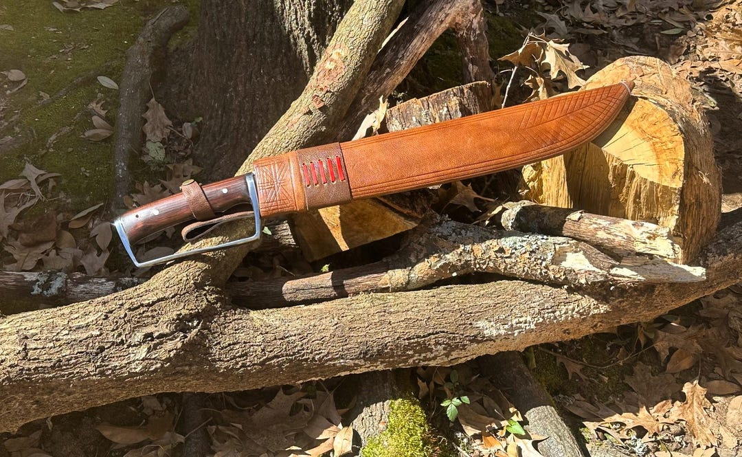 Hand-forged Carbon Steel Machete With Handle Guard. Etched Blade ...