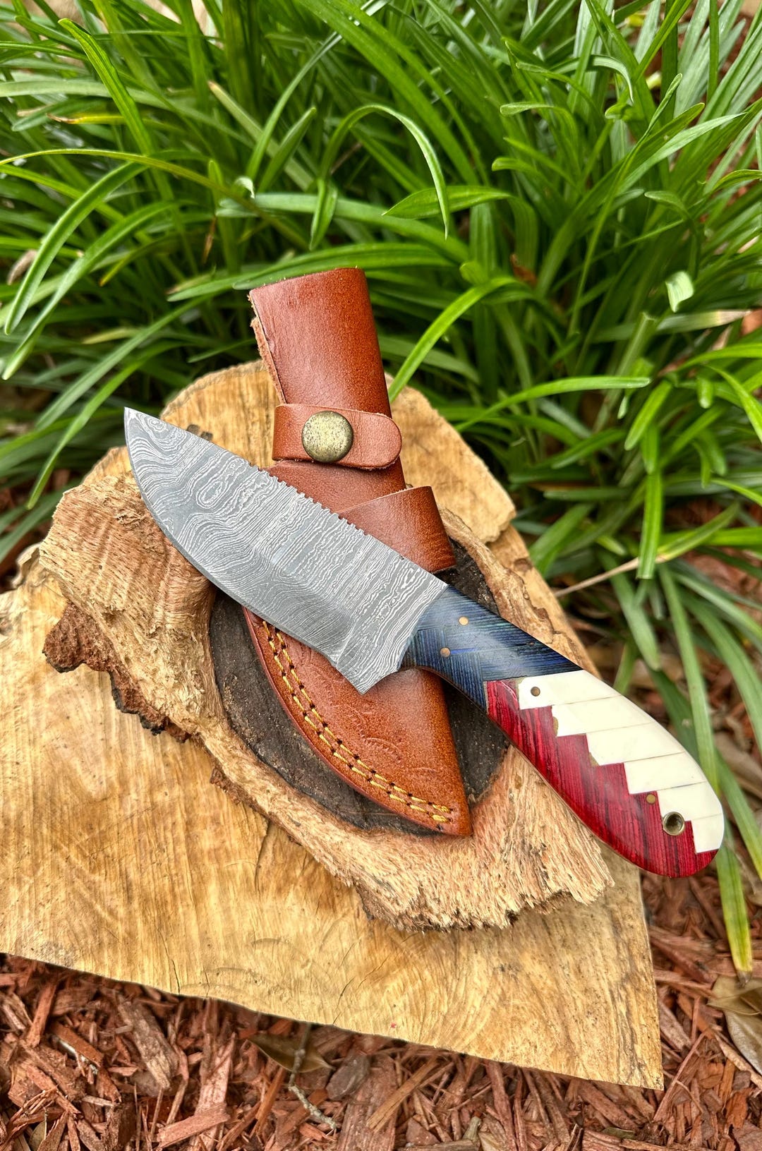 Red, White and Blue, Fixed Blade, Damascus Steel, Everyday Knife ...