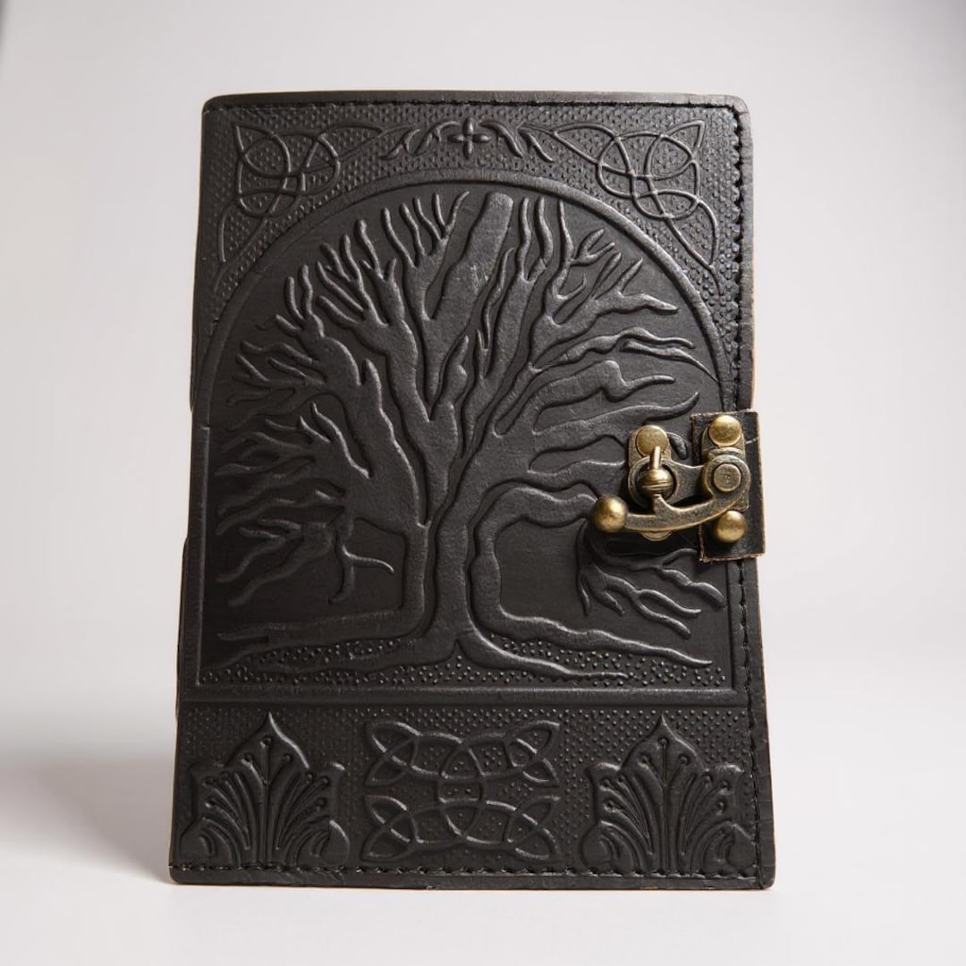 Tree Embossed Leather Journal | Handmade Color Paper | Vintage | Lock ...