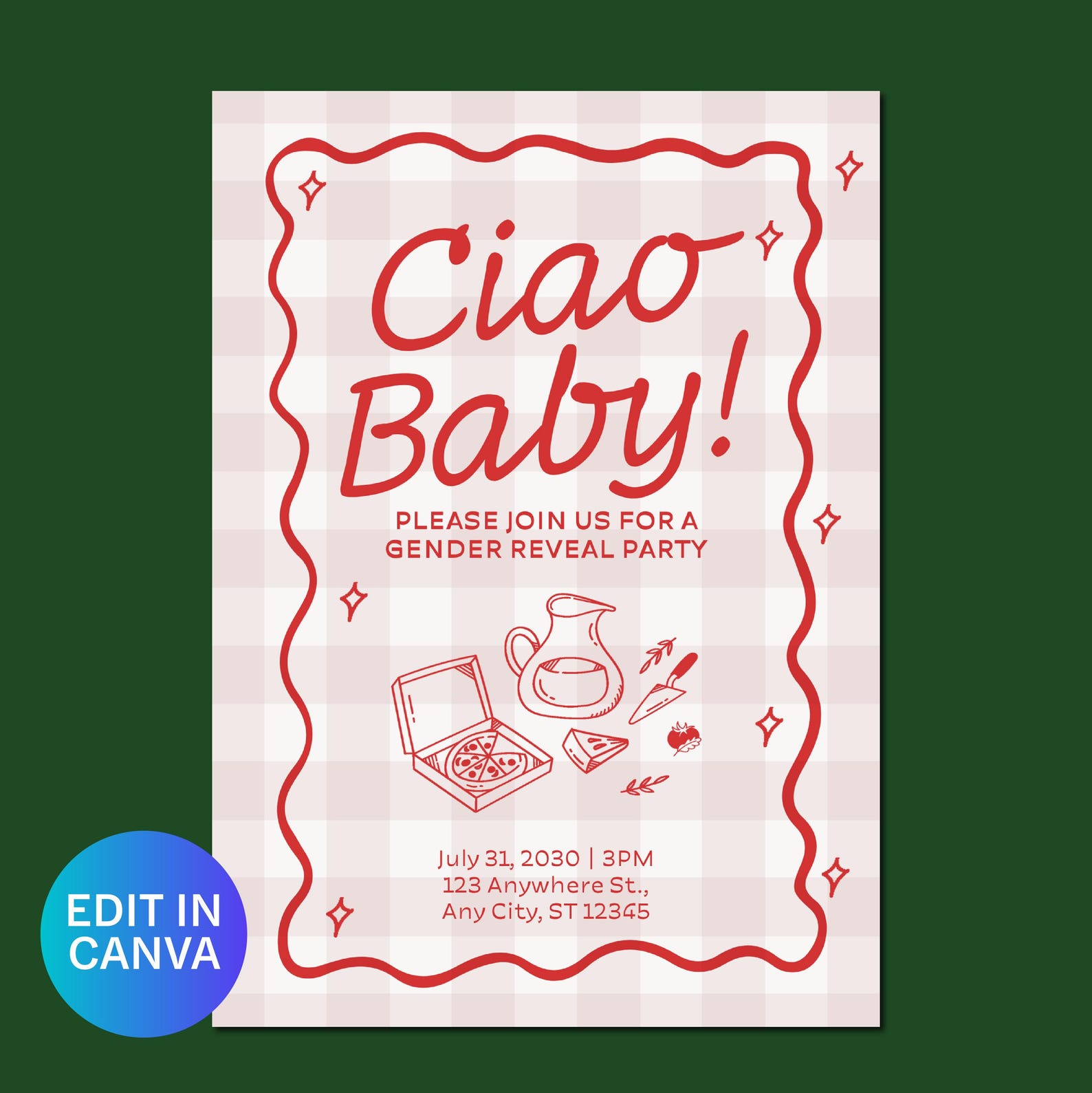 Ciao Baby Gender Reveal Invitation Italian-themed Editable Template ...