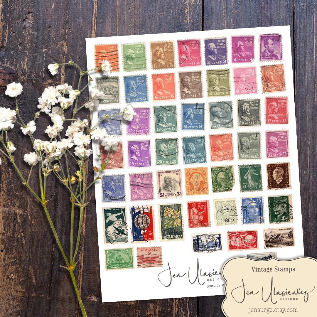 Vintage Postage Stamps Ephemera: Printable Collage Sheet (digital ...