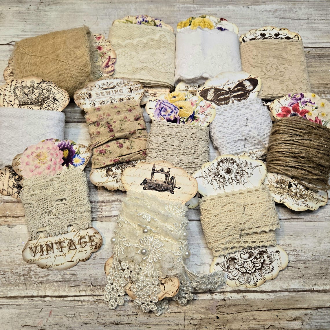 Vintage Spool Cards Printable: Lace, Ribbon & String Storage (digital ...