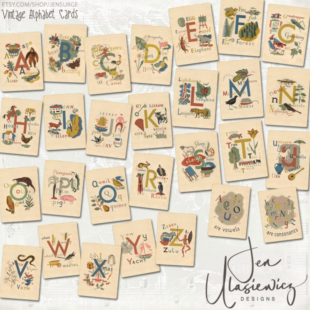 Vintage Alphabet Cards Instant Download Ephemera Pack, Printable ...