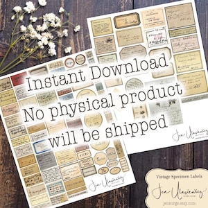 Vintage Specimen Labels Digital Collage Sheet for Crafts / Junk Journal ...