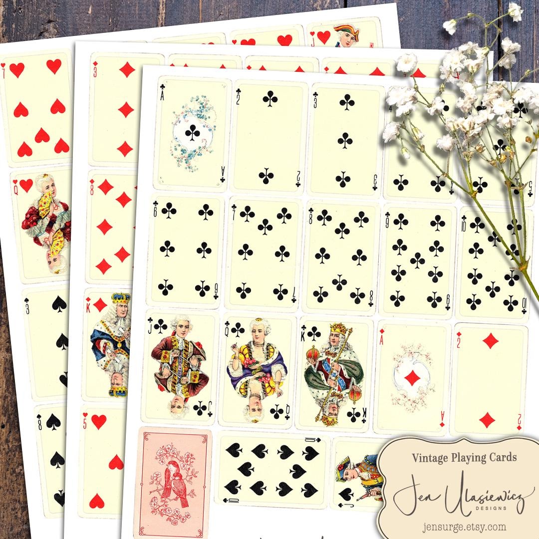 Vintage Playing Cards Digital Collage Sheet: Junk Journal Ephemera (PNG ...