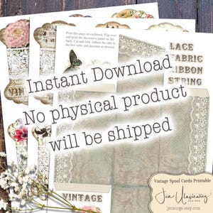 Vintage Spool Cards Printable: Lace, Ribbon & String Storage (digital ...