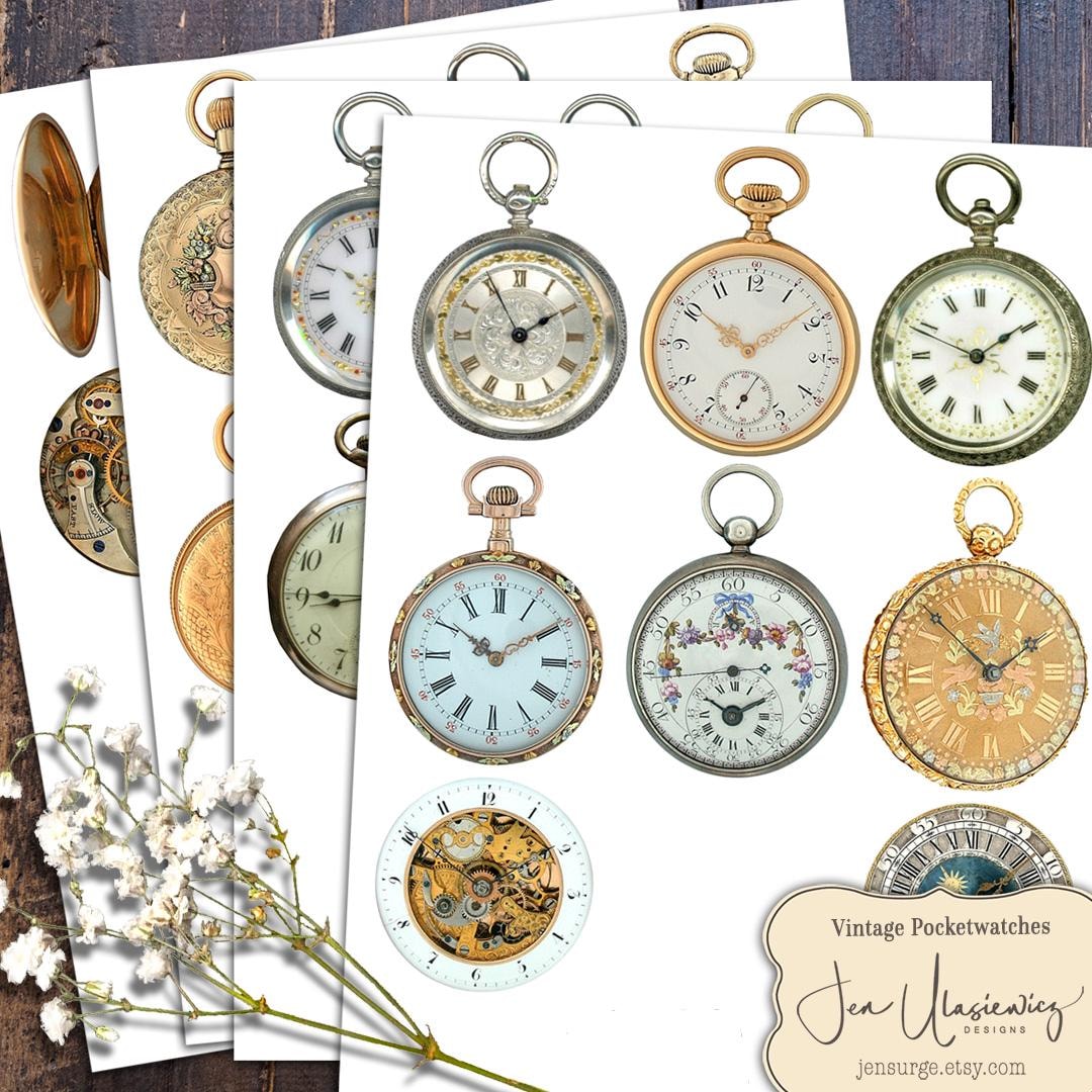 Vintage Pocketwatches Ephemera: Printable Clock Graphics (digital ...