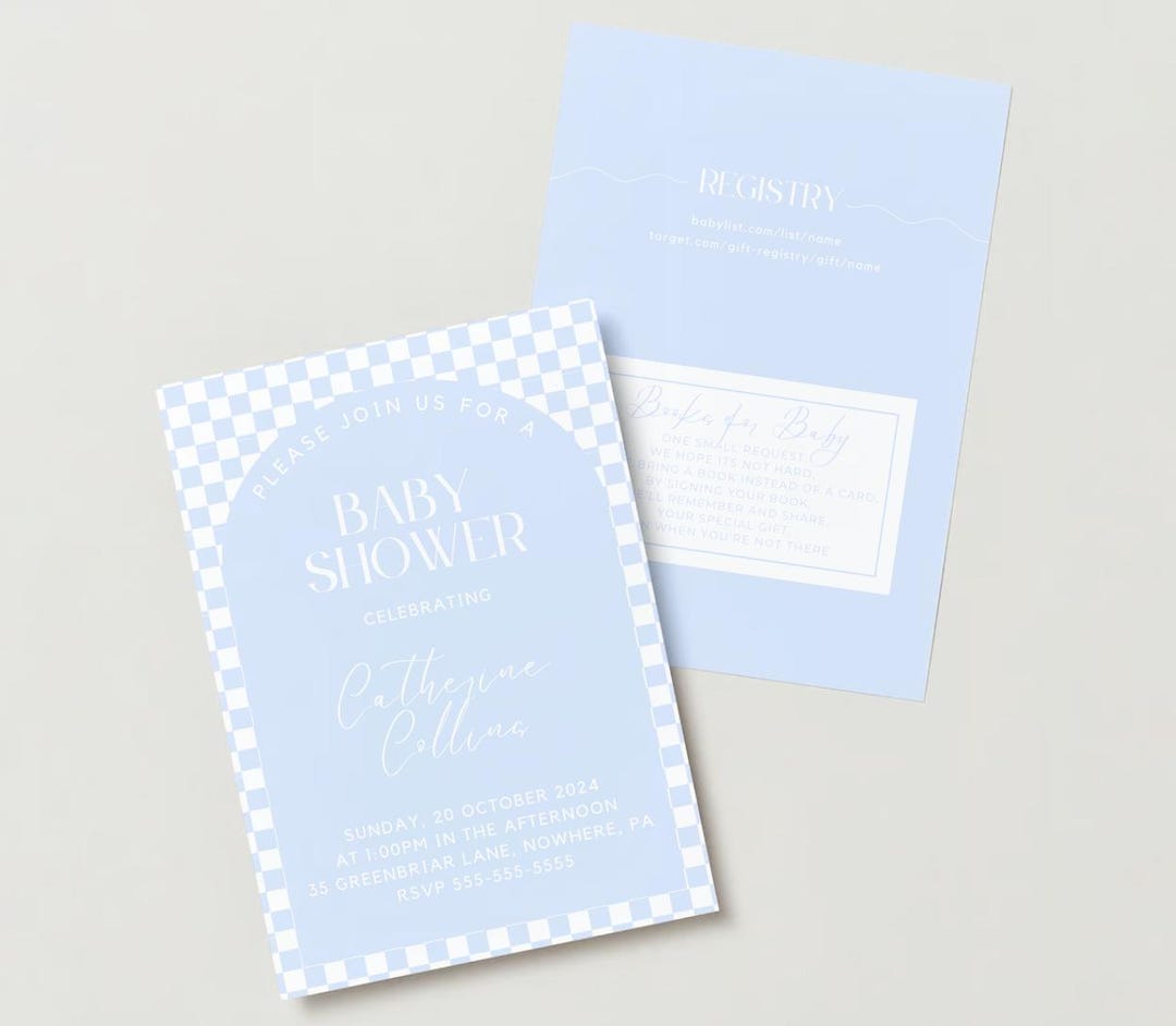 Blue Checkers Baby Shower Invitation - Etsy