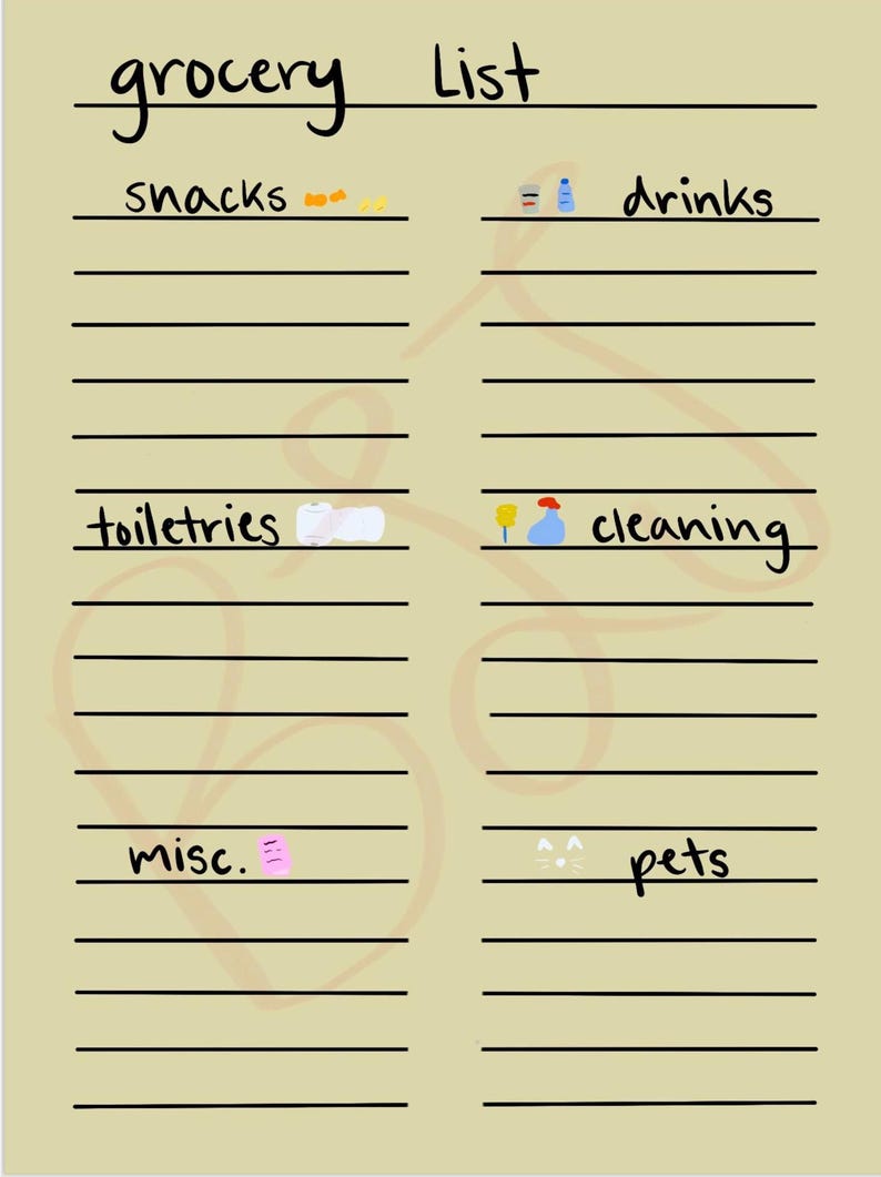 Grocery List Downloadable/printable - Etsy