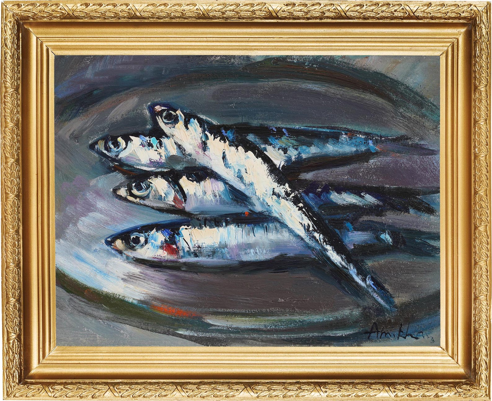 Four Anchovies on Silver Plate Original Oil Painting Paintings Food ...