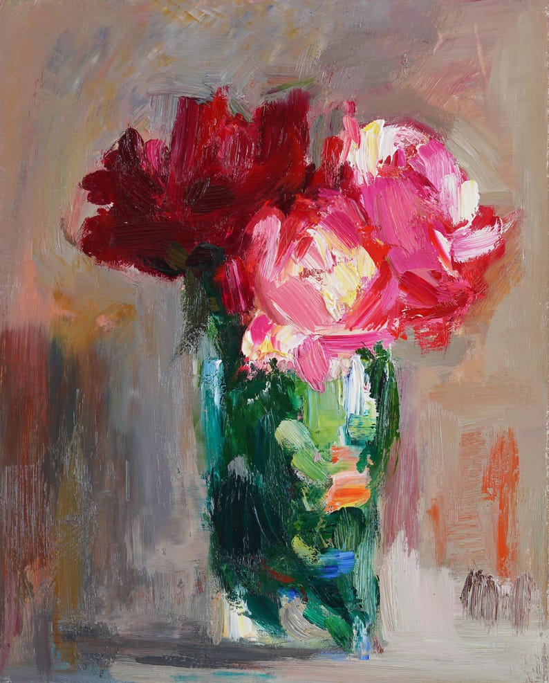 Impressionistic Roses, Original Floral Oil Painting Impressionist Rose ...