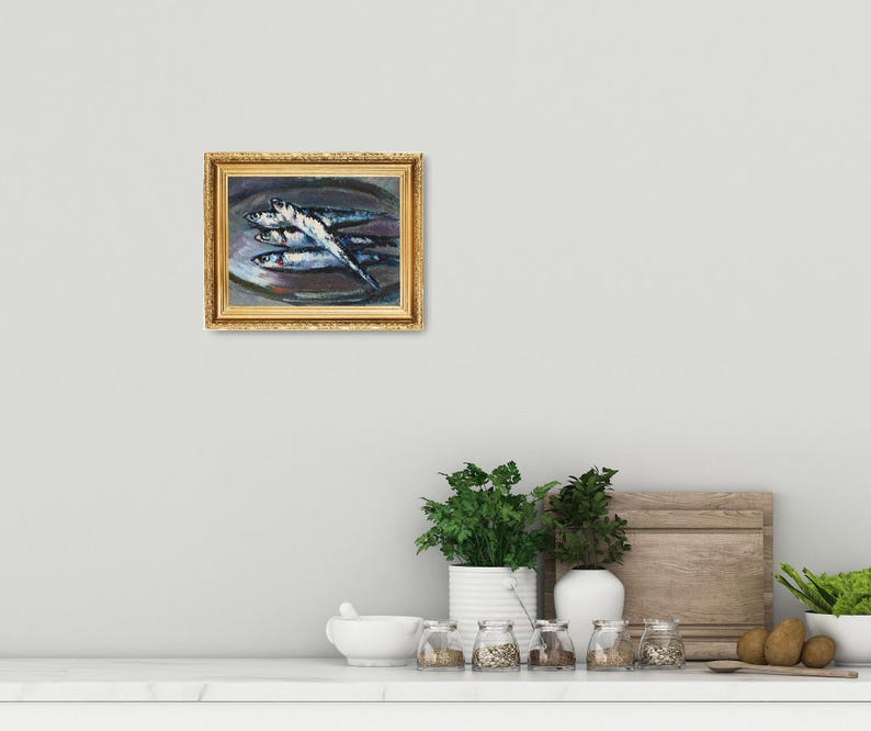 Four Anchovies on Silver Plate Original Oil Painting Paintings Food ...