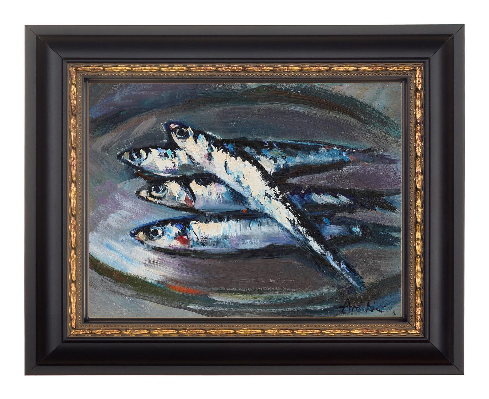 Four Anchovies on Silver Plate Original Oil Painting Paintings Food ...