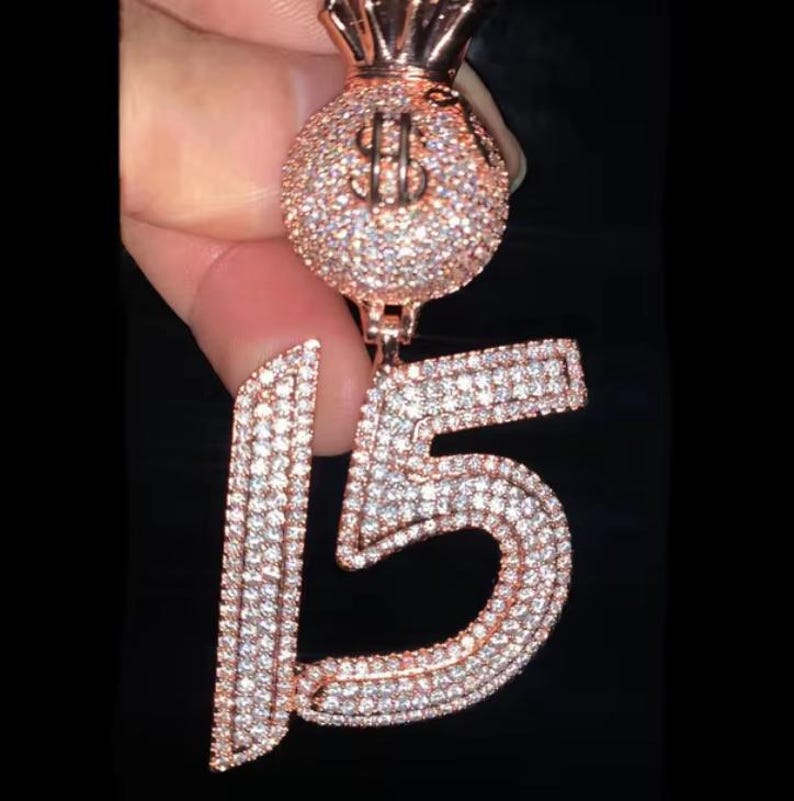 Custom Iced Out Zircon Initial Pendant With Money Bag Bail - Etsy