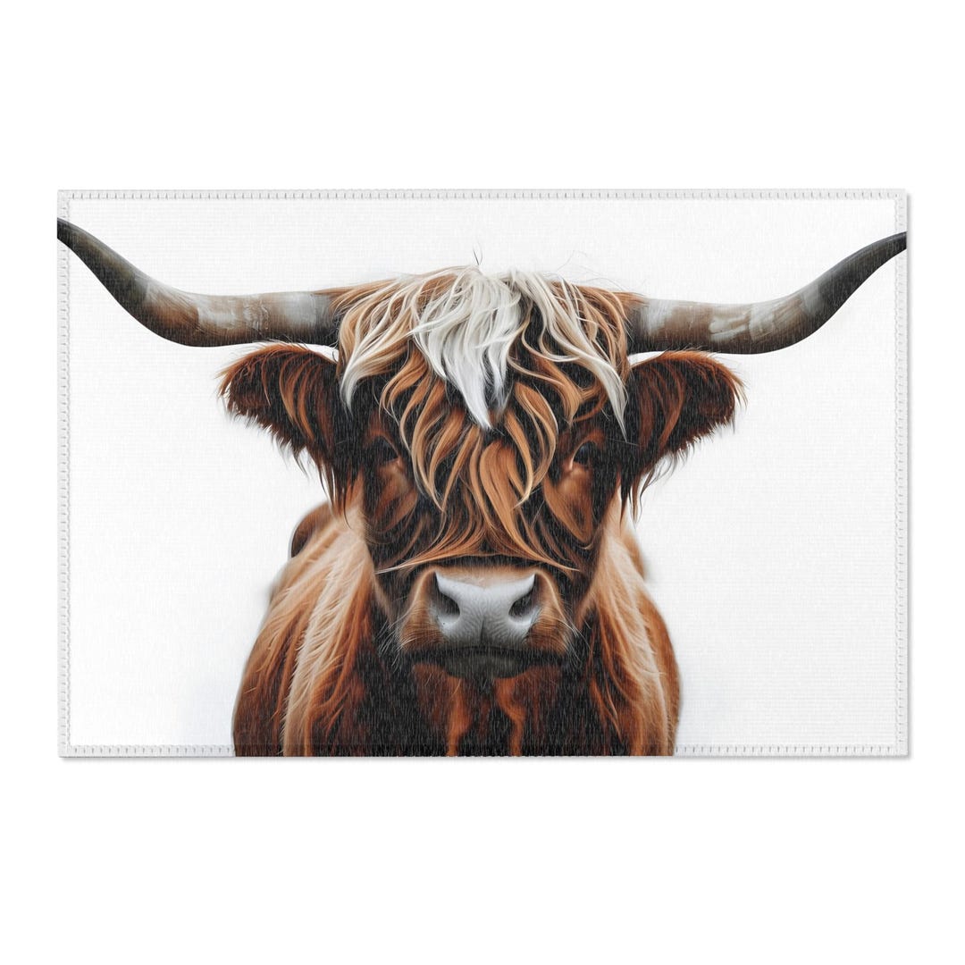 Rustic Highland Cow Rug, Farmhouse Decor for Living Room, Bedroom, or ...