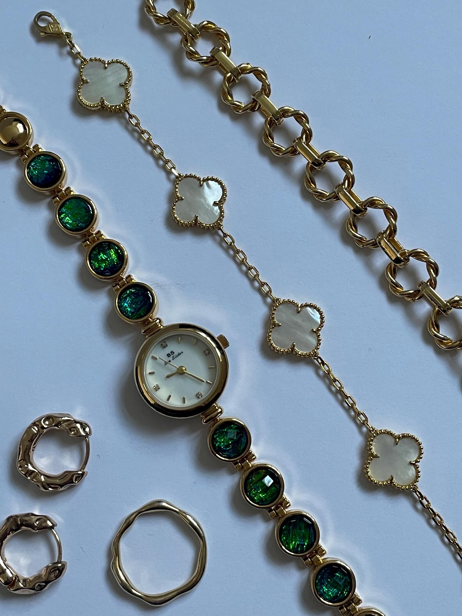 Gold Watch With Holographic Green and Blue Gemstones and a Handmade ...