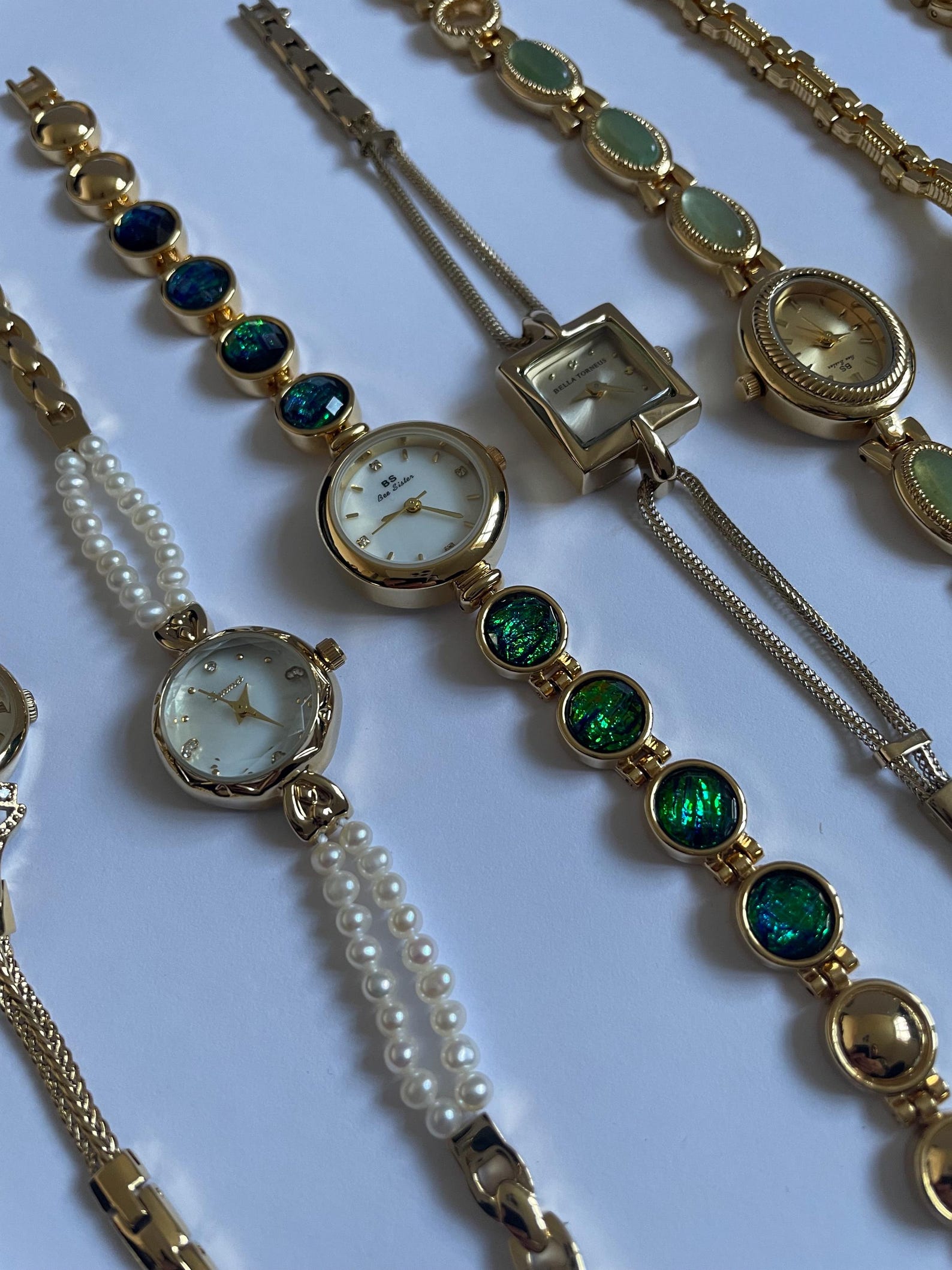 Gold Watch With Holographic Green and Blue Gemstones and a Handmade ...