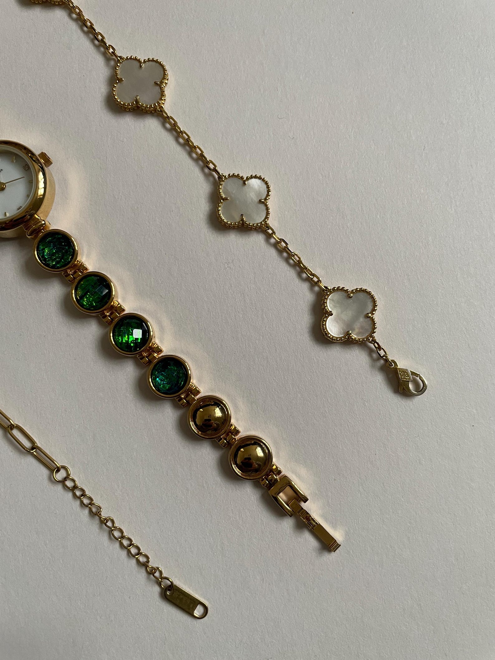 Gold Watch With Holographic Green and Blue Gemstones and a Handmade ...