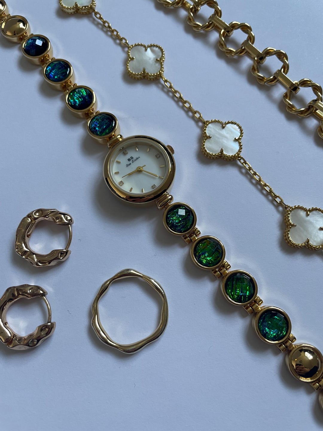 Gold Watch With Holographic Green and Blue Gemstones - Etsy