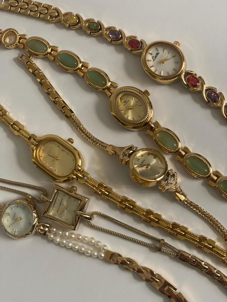 Vintage Style Green Stone Watch and Handmade Charm Bracelet - Etsy