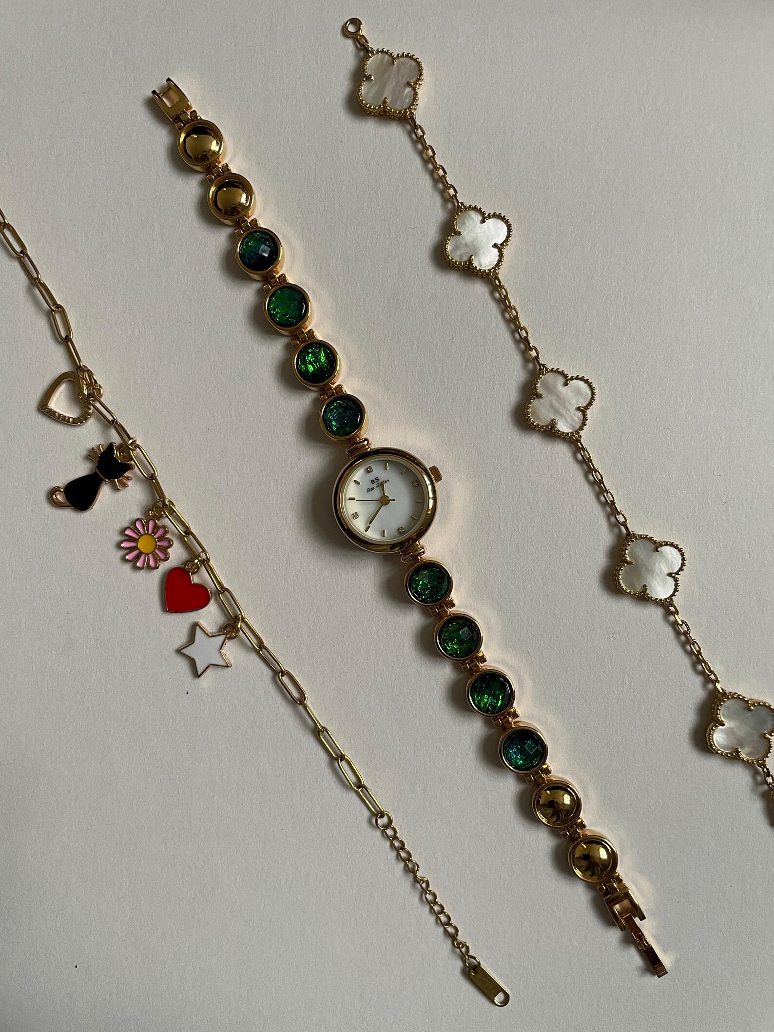 Gold Watch With Holographic Green and Blue Gemstones and a Handmade ...