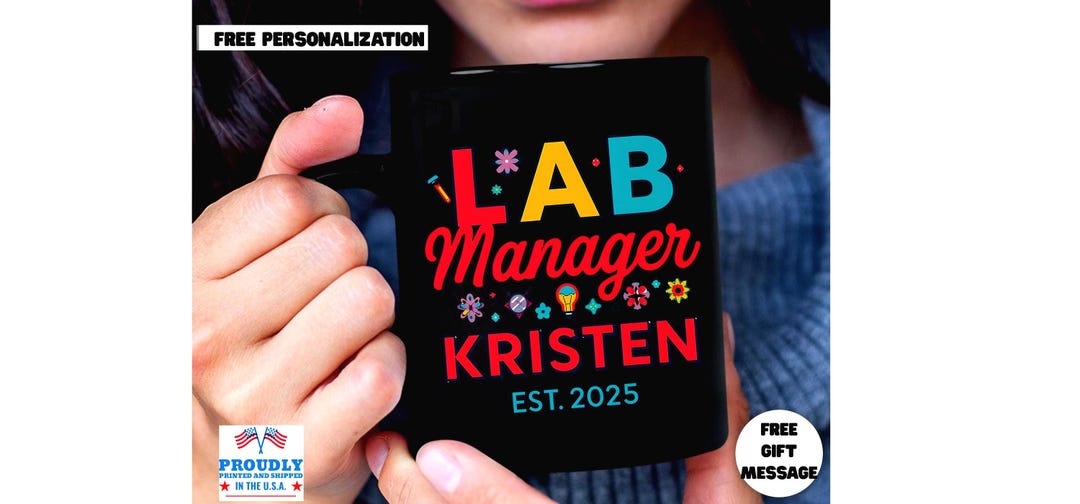 Personalized Lab Manager Mug, Custom Name Year Established, Black ...