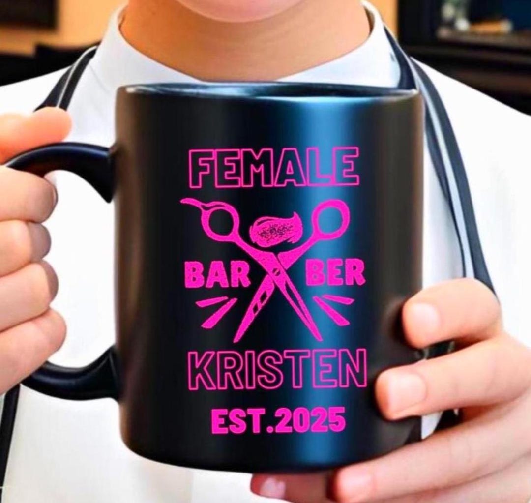 Personalized Female Barber Black Mug - Custom Name and Year Established ...
