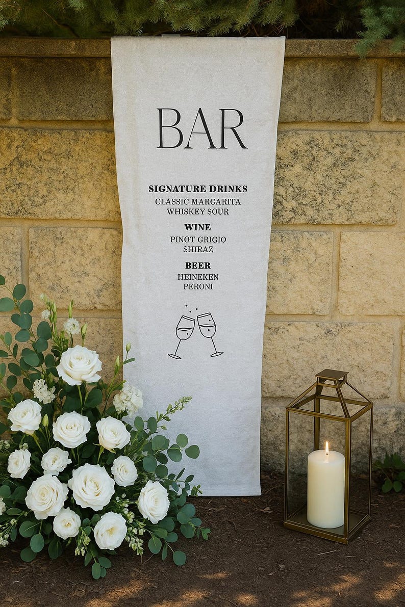 Custom Fabric Wedding Bar Menu Sign: Linen Banner - Etsy Australia
