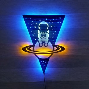 Astronaut Wall Art With Led Lighted Wooden Wall Space Decor Wooden Led ...