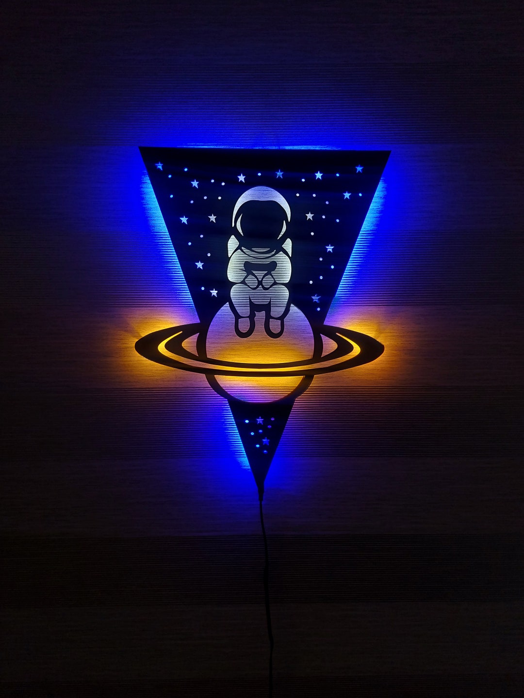 Astronaut Wall Art With Led Lighted Wooden Wall Space Decor Wooden Led ...