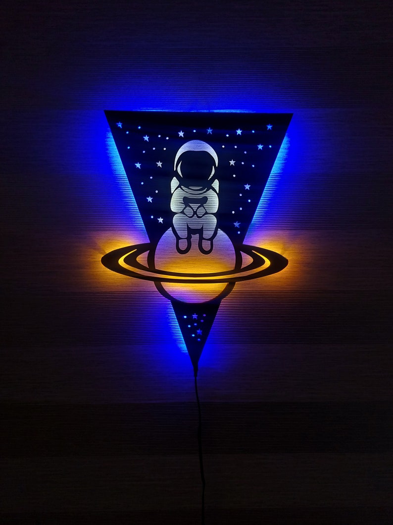 Astronaut Wall Art With Led Lighted Wooden Wall Space Decor Wooden Led ...