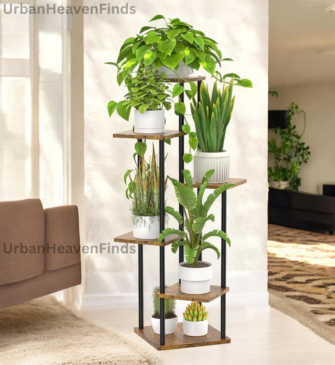 6 Tier Wood Tall Plant Stand for Indoor , Large Plant Holder Display ...