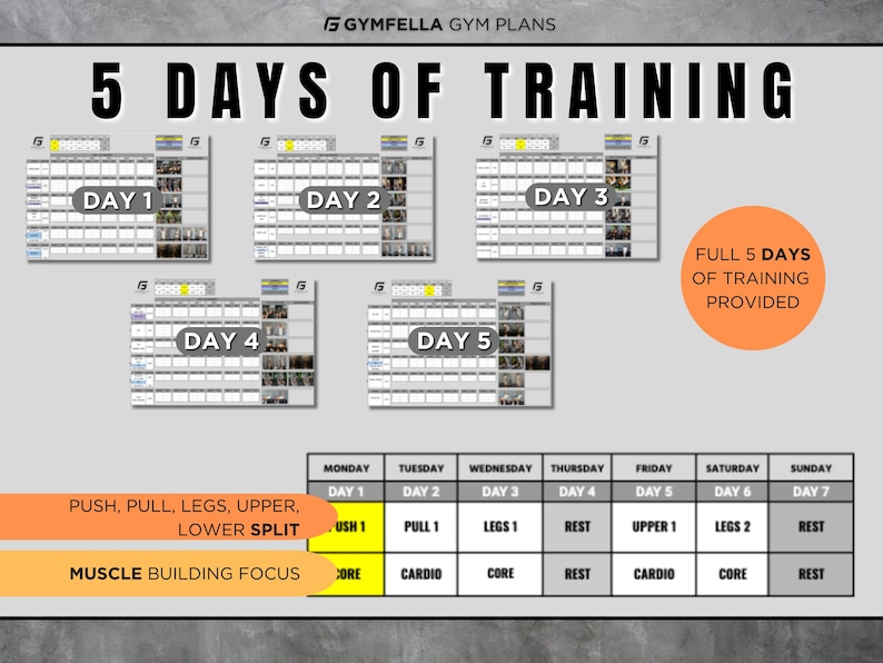 5 Day Training Plan | Gym Plan | 6 Week Tracking | Muscle Building ...