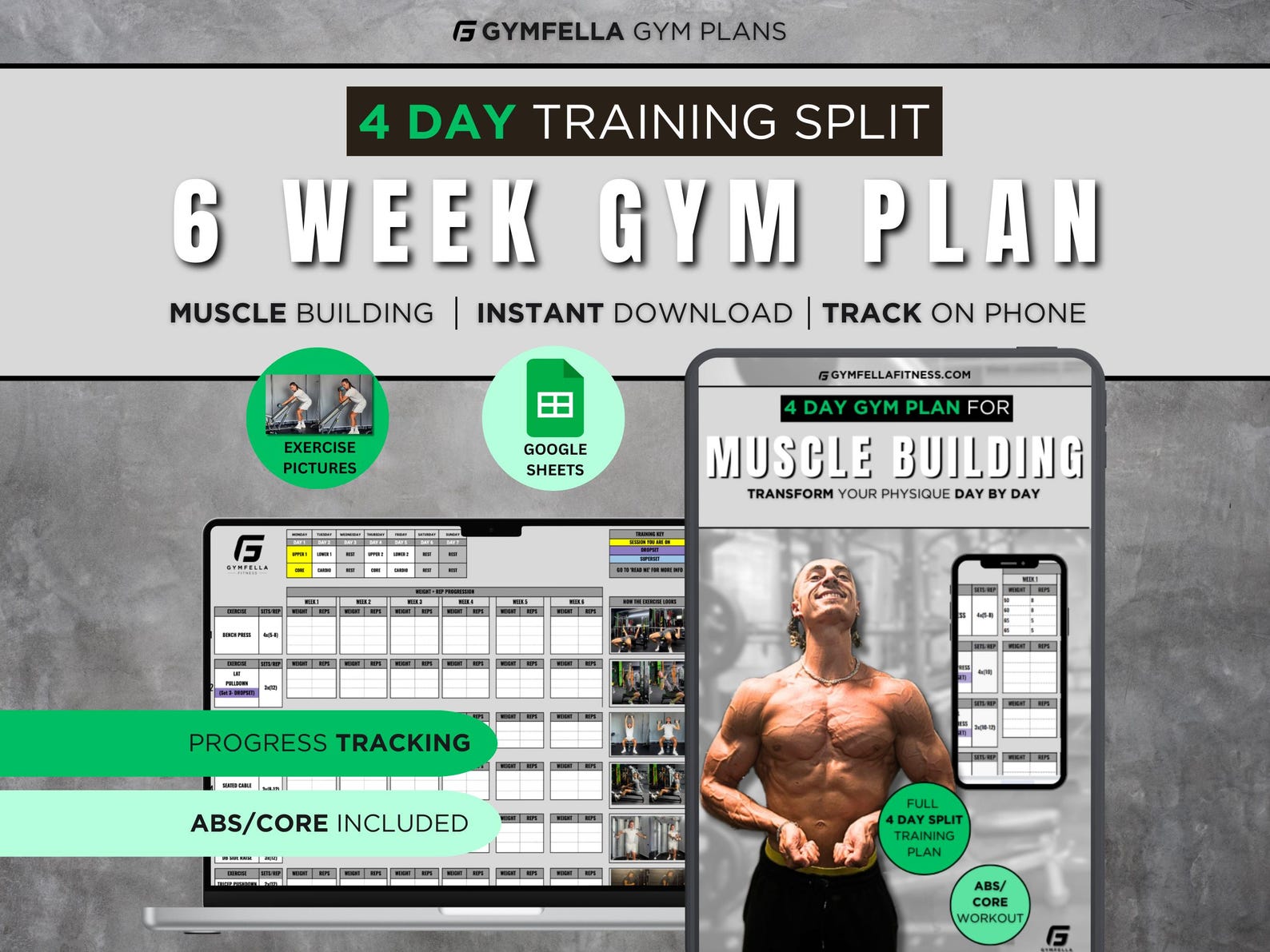 4 Day Training Plan | Gym Plan | 6 Week Tracking | Muscle Building ...