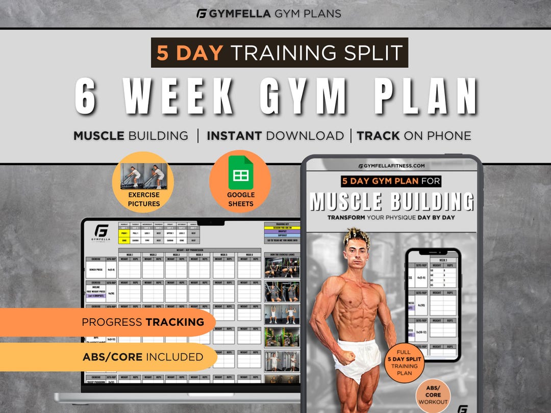 5 Day Training Plan | Gym Plan | 6 Week Tracking | Muscle Building ...