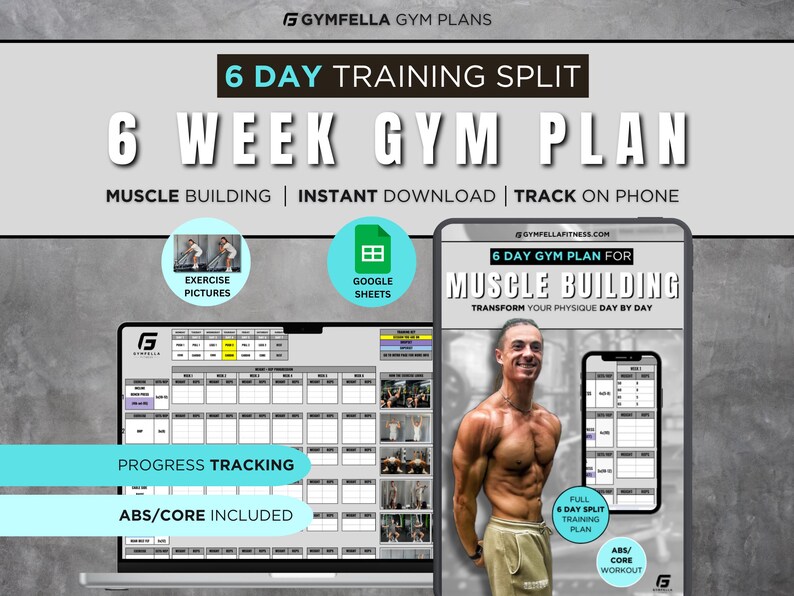 6 Day Training Plan | Gym Plan | 6 Week Tracking | Muscle Building ...