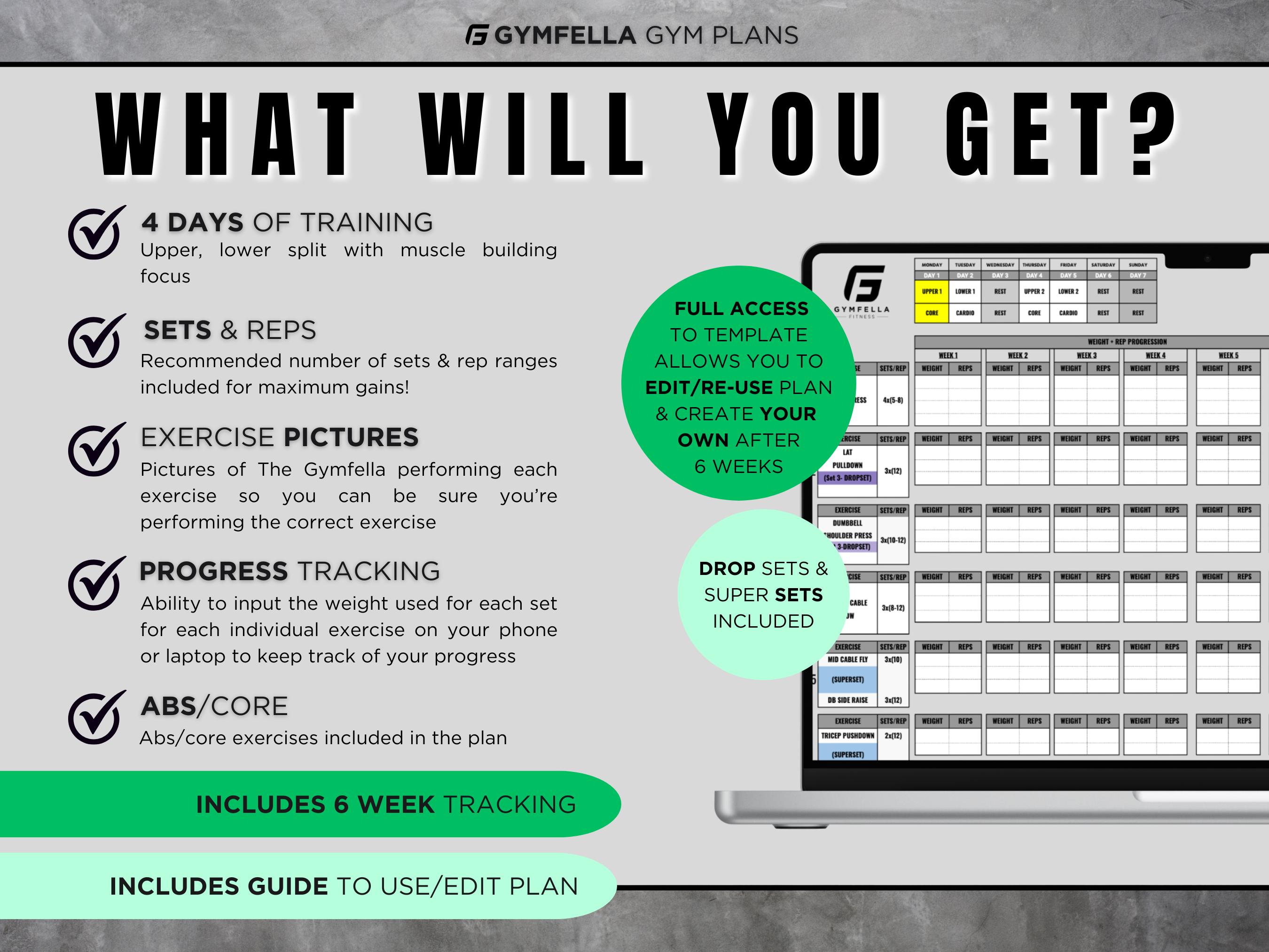 4 Day Training Plan | Gym Plan | 6 Week Tracking | Muscle Building ...