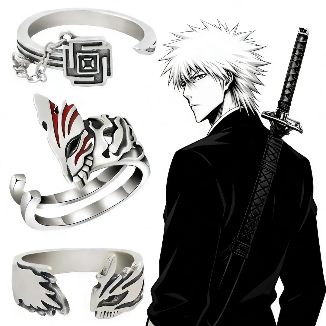 Metal Ring: BLEACH Kurosaki Ichigo Mask Design - Silver With Bokeh ...