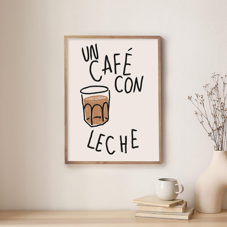 Un Café Con Leche Instant Download Print Minimalist Spanish Coffee Art ...