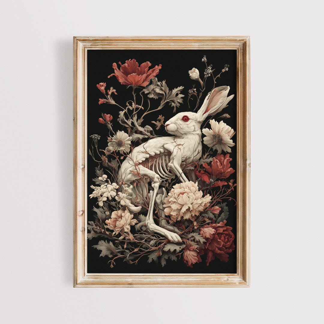 Anatomical Rabbit Print | Gothic Macabre Hare With Flowers (digital ...