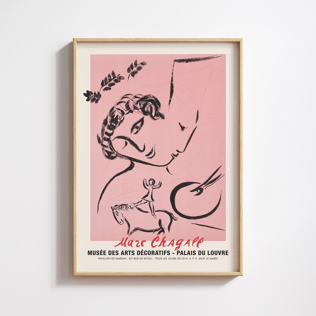 Marc Chagall Exhibition Poster: Soft Pink Gallery, Vintage Sketch Art ...