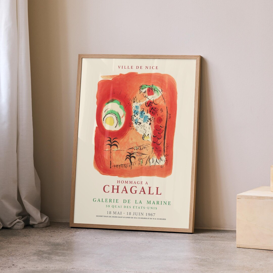 Marc Chagall Red Exhibition Poster: Vintage Surrealist Romantic Dreamy ...