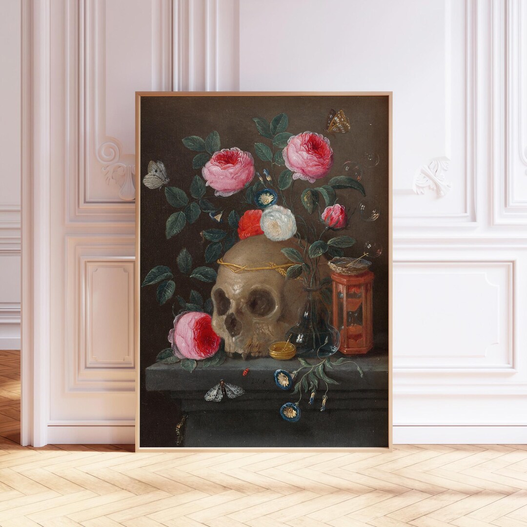 Skull and Roses Vanitas Poster: Dark Gothic Academia Art (digital ...