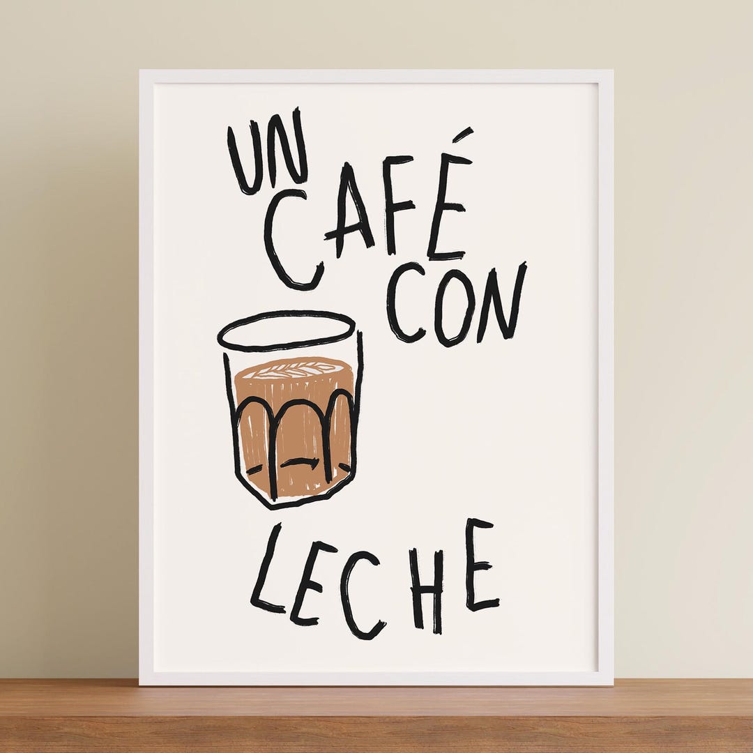 Un Café Con Leche Instant Download Print Minimalist Spanish Coffee Art ...