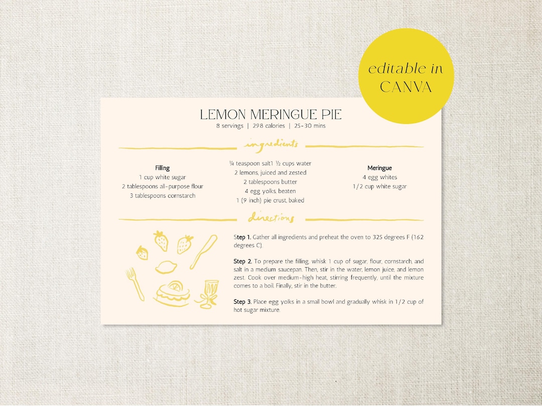 Editable Desserts Recipe Card Template: Modern Printable (CANVA) - Etsy