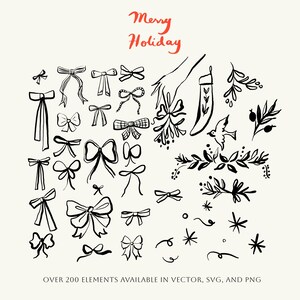 Hand Drawn Lineart Christmas Clipart Bundle, Christmas Invitations ...