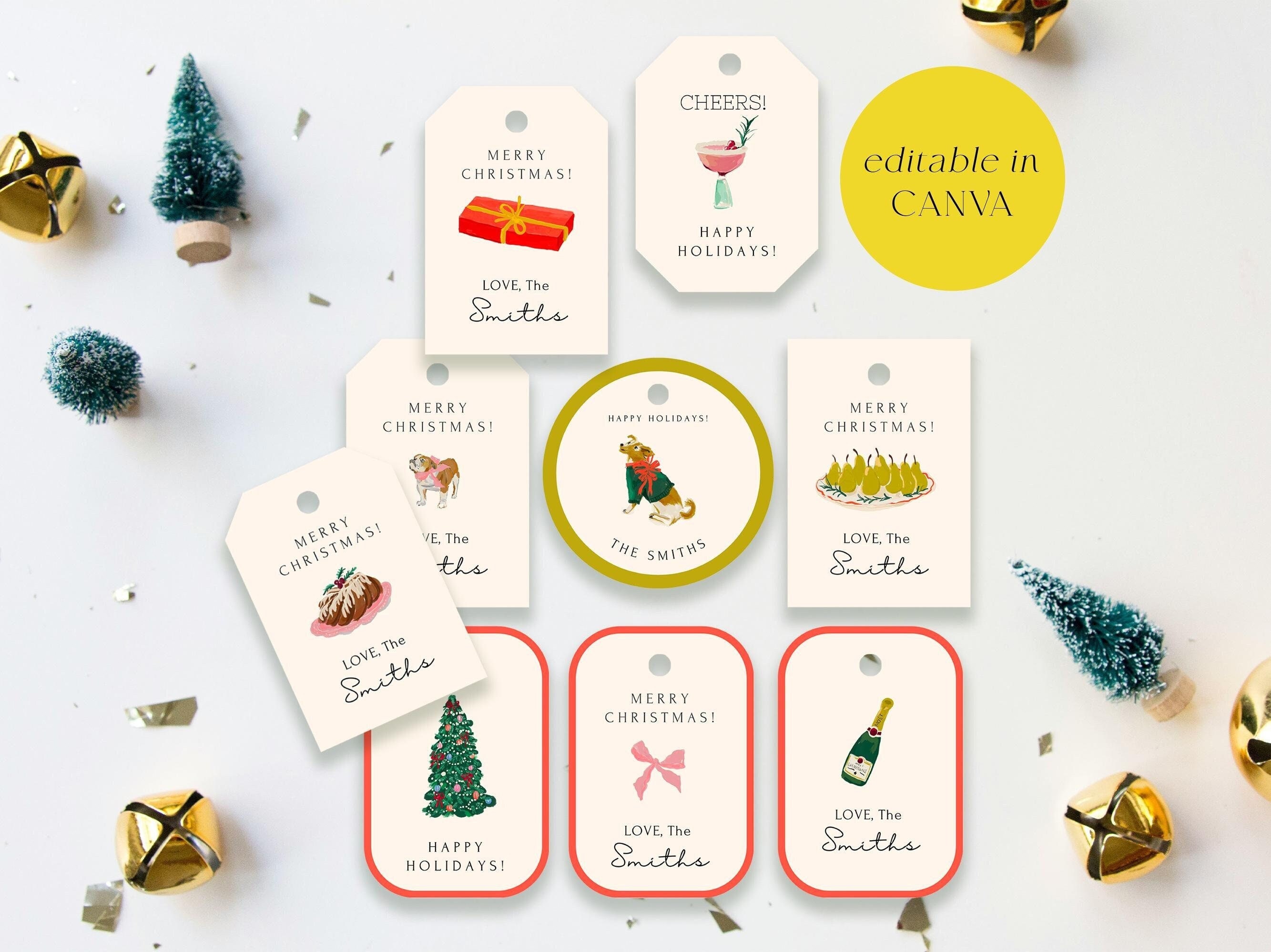 PRINTABLE Christmas Gift Tags Editable Holiday Labels Gouache Holiday ...